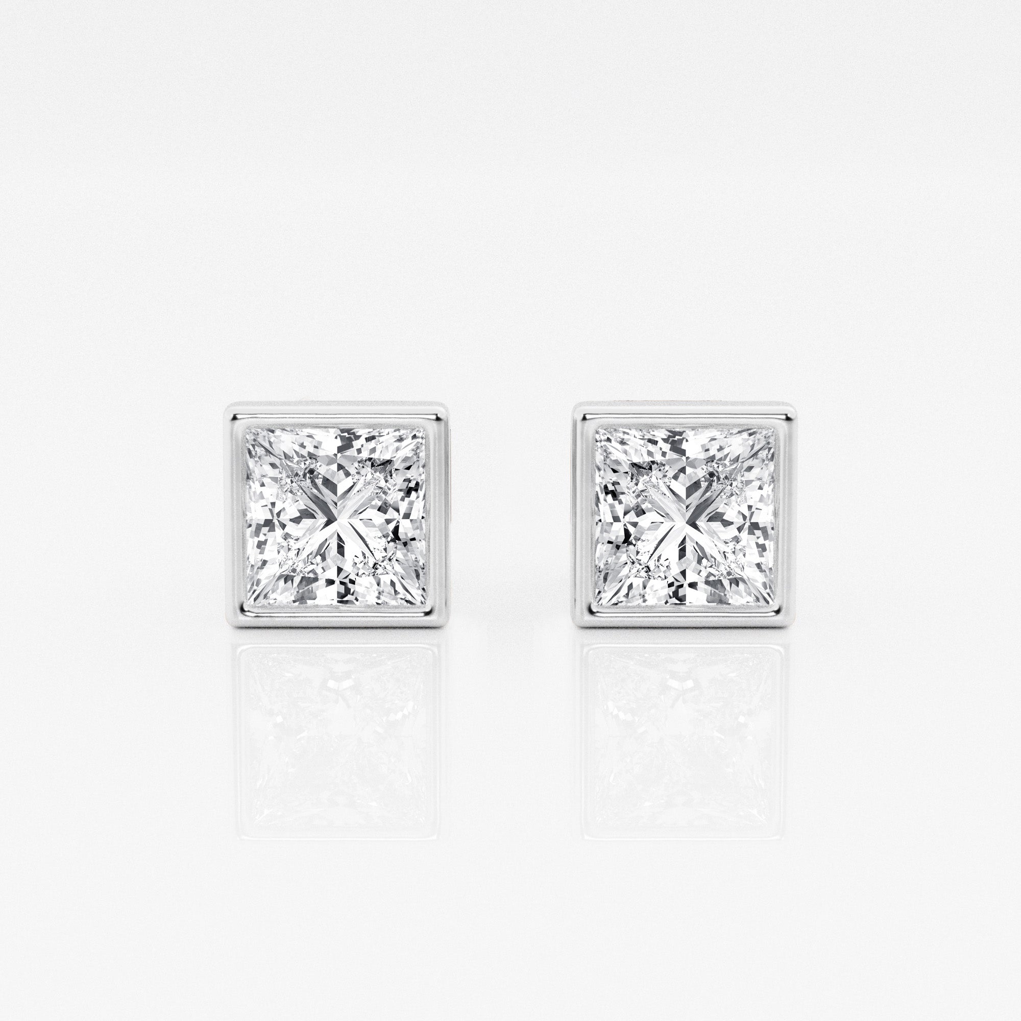 Princess Cut Moissanite Diamond Bezel Set Solitaire Certified Stud Ste ...